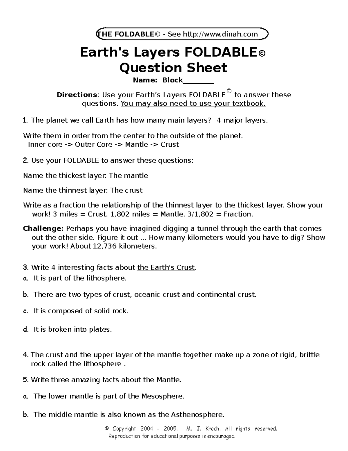 Earth Layers Foldable Questions & Answers for Science Class - Studocu