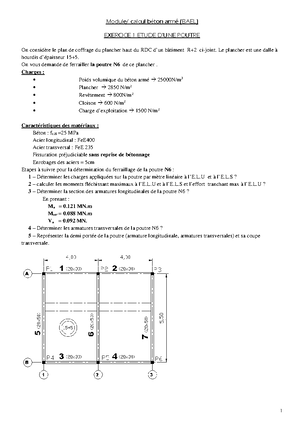 Calcul DES Poutres - FLEXION SIMPLE (E.L.) SECTION RECTANGULAIRE ...
