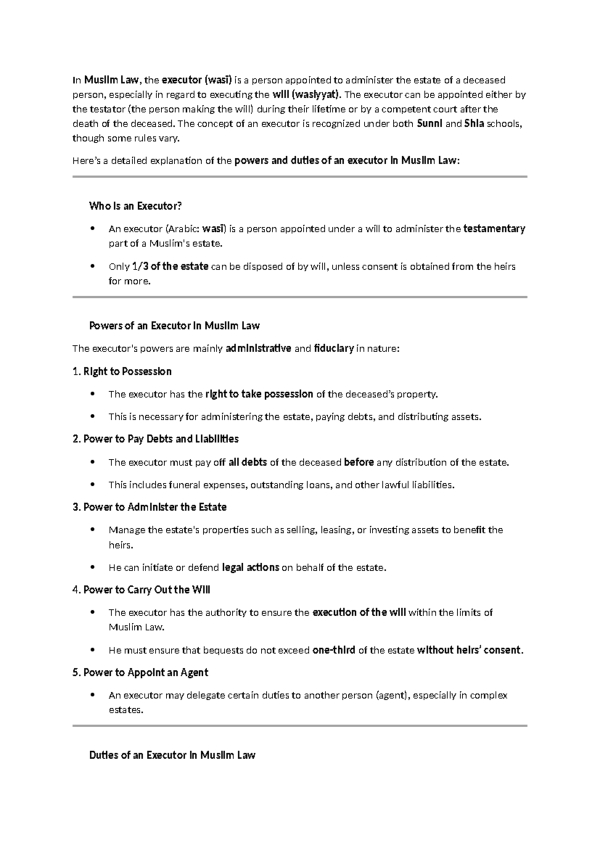 Comprehensive Guide to the Duties & Powers of Executors in Muslim Law ...