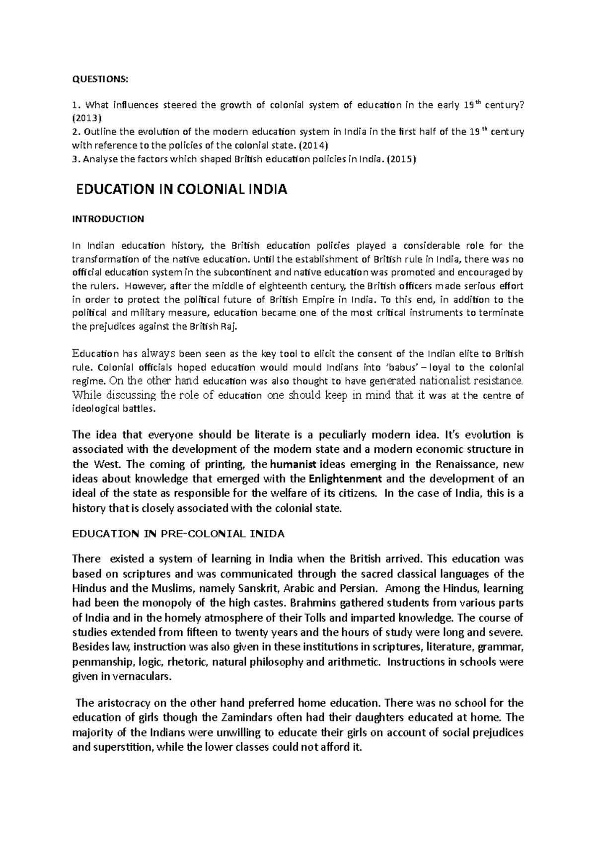 Colonial Education Policies in India: 19th Century Influences and ...