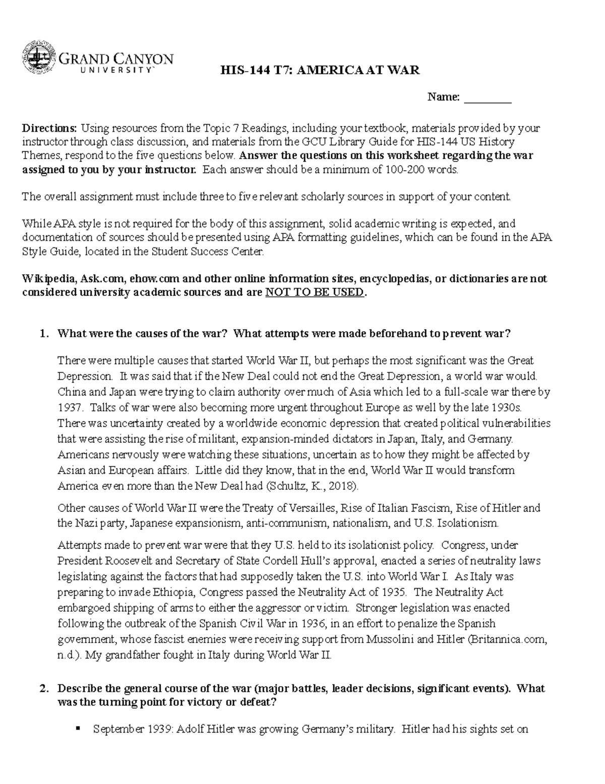 HIS-144 T7: Worksheet on America’s Role in World War II - Studocu