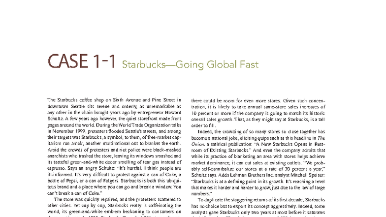 CASE Study: Starbucks' Rapid Global Expansion and Challenges - Studocu