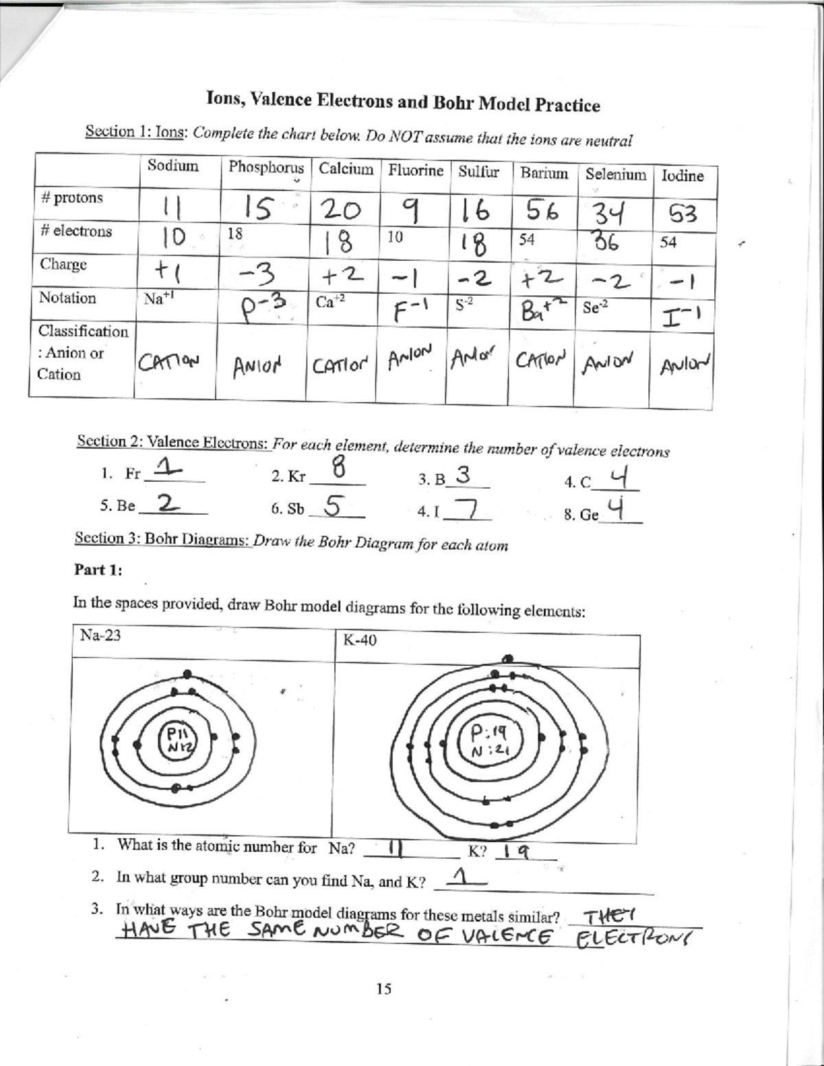 07 Ions, Valence Electrons & Bohr Model Practice KEY - Studocu