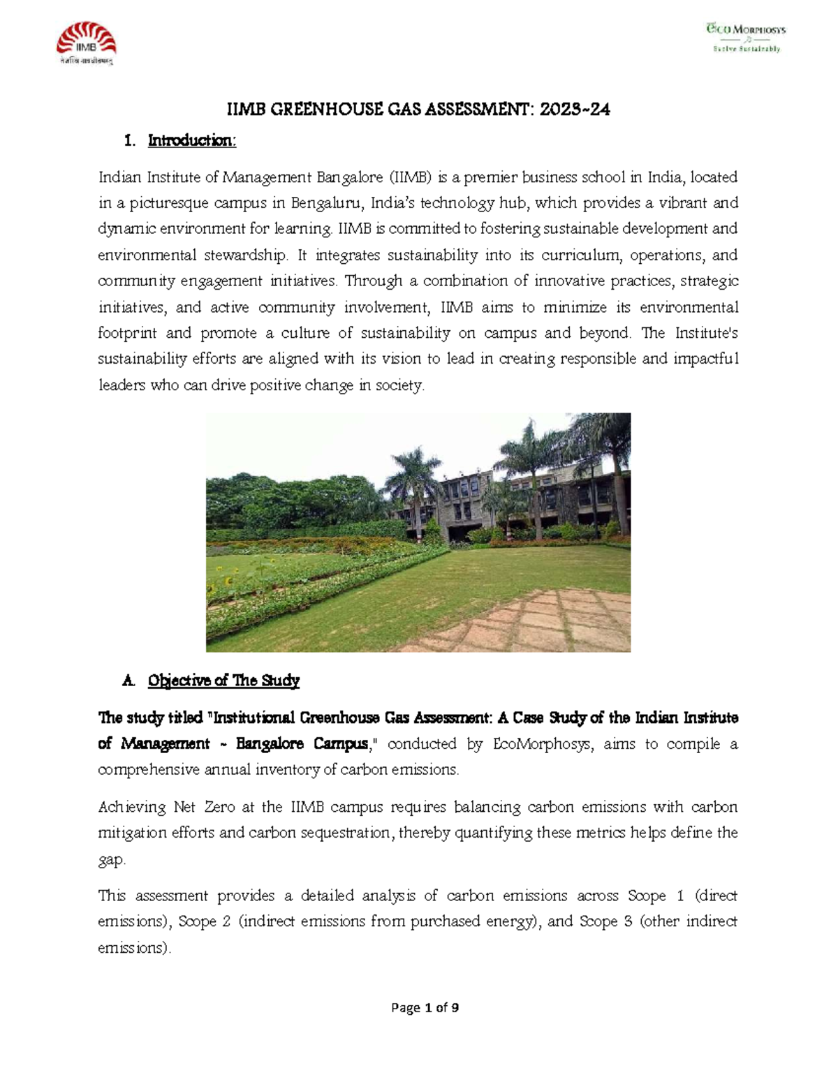 IIMB GHG Assessment: Comprehensive Carbon Inventory 2023-24 - Studocu
