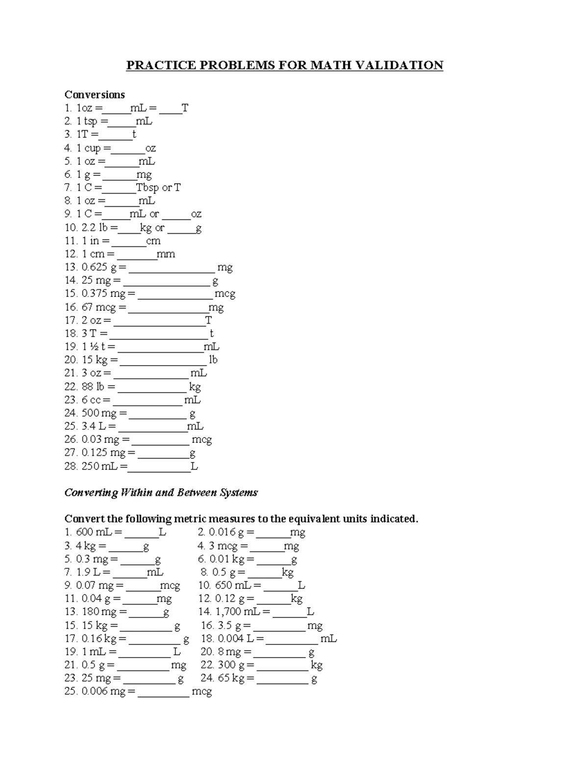 Syringe and Needles Practice Worksheet - UNIT 4 Administration of ...