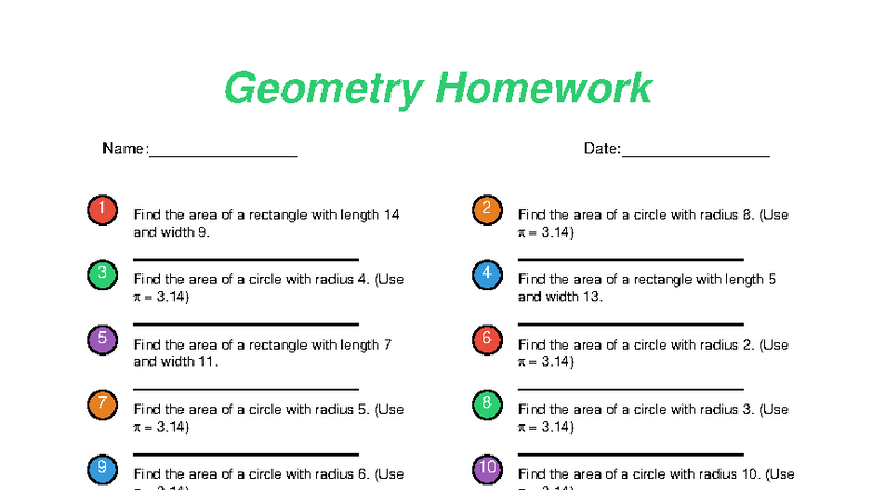Geometry Homework 3: Area Calculations for Rectangles & Circles - Studocu