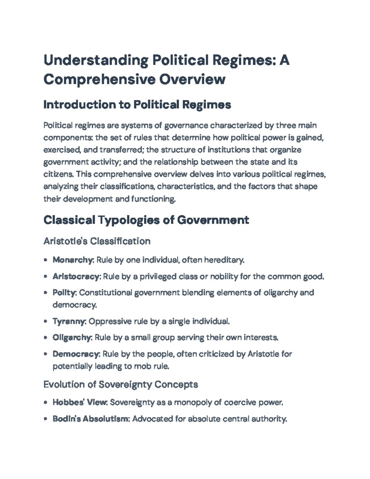 Political Regimes: Classifications, Characteristics, and Evolution ...