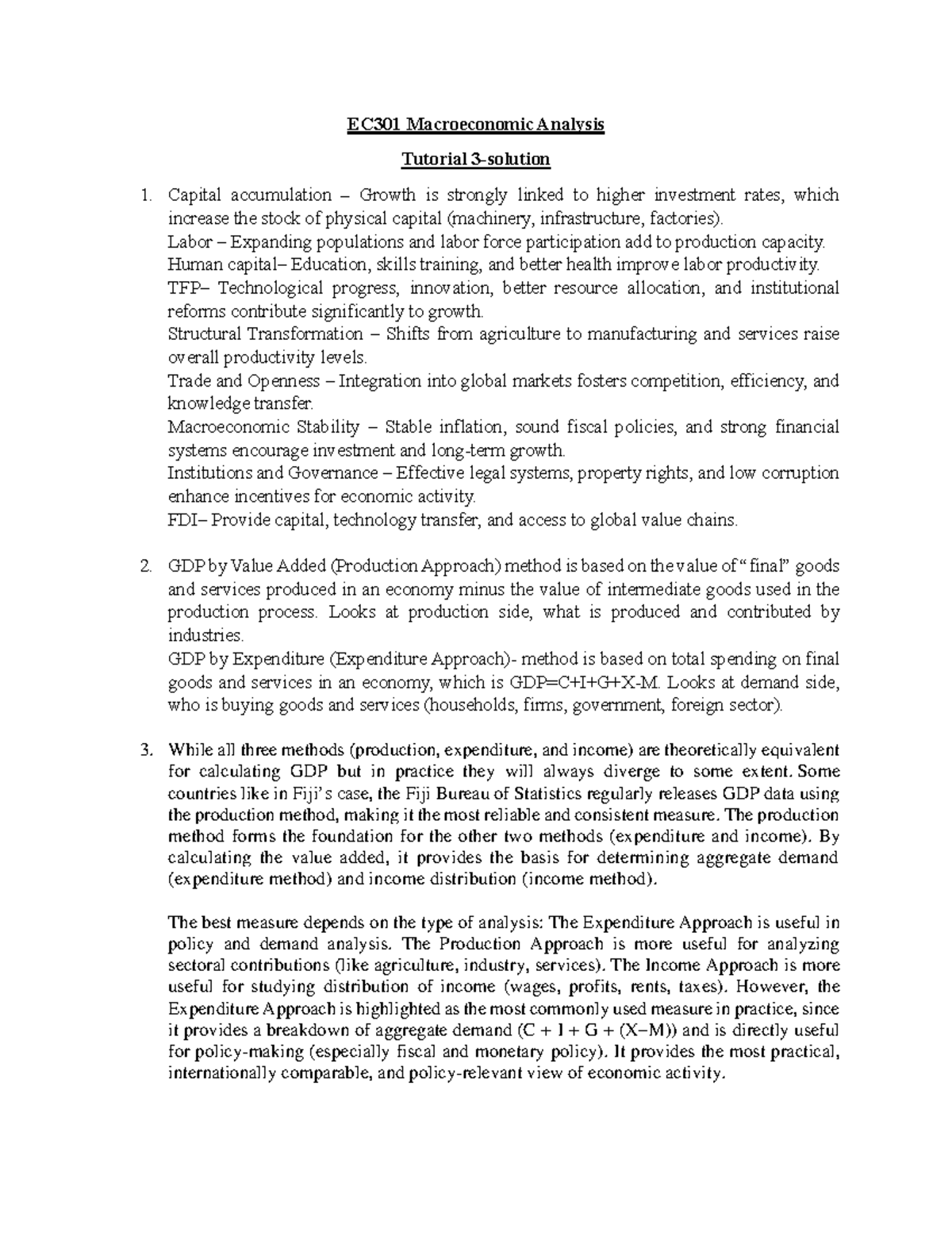 EC301 Macroeconomic Analysis Tutorial 3 Solutions - 2025 - Studocu