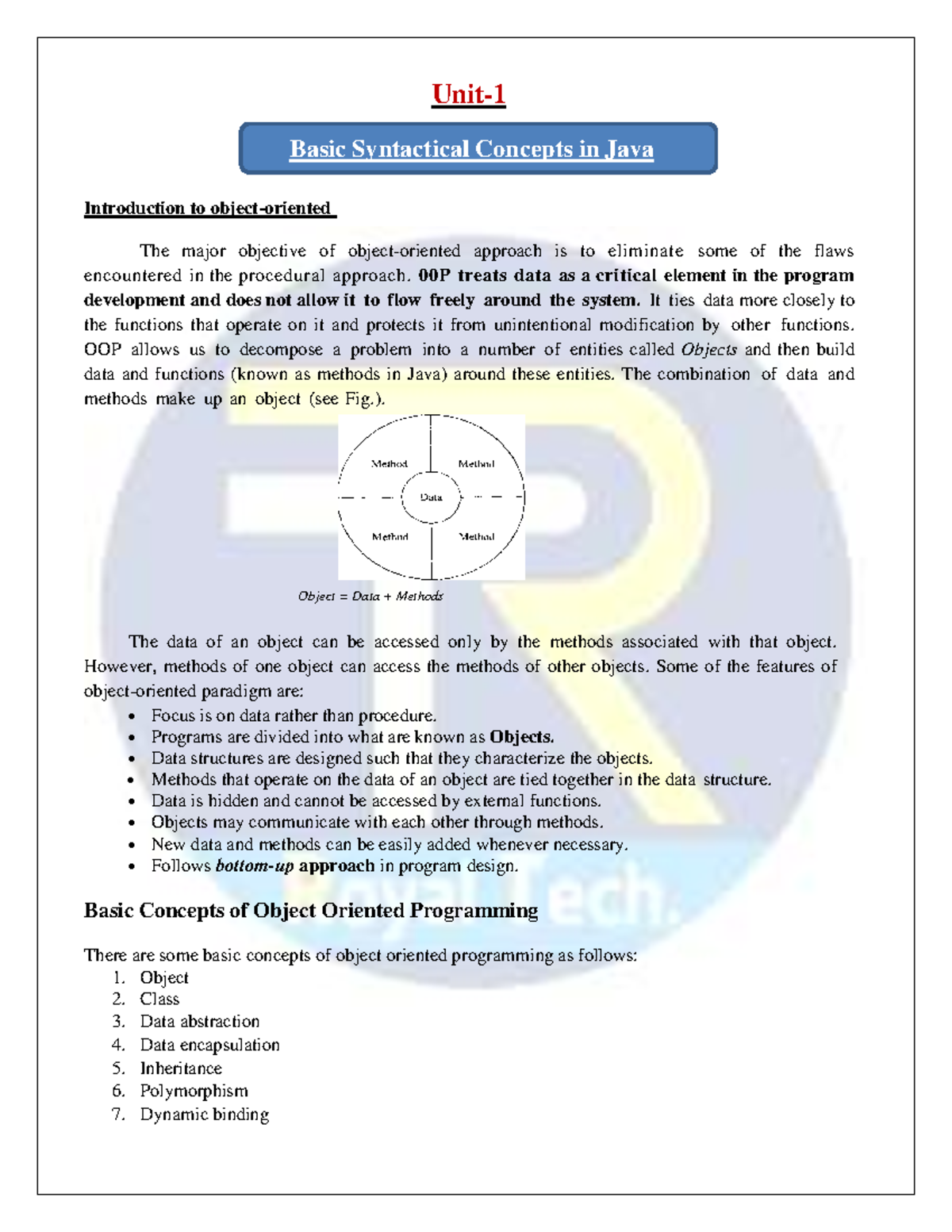 Java 3 Units - Basic Concepts of Object-Oriented Programming - Studocu