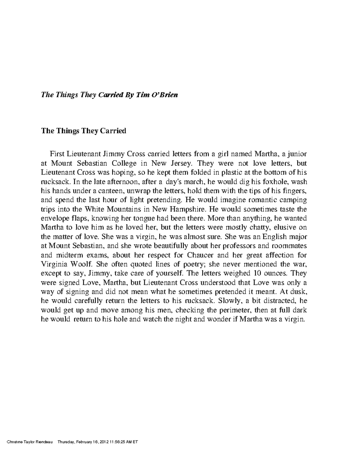 The Things They Carried: An Analysis of Burdens in War - Studocu