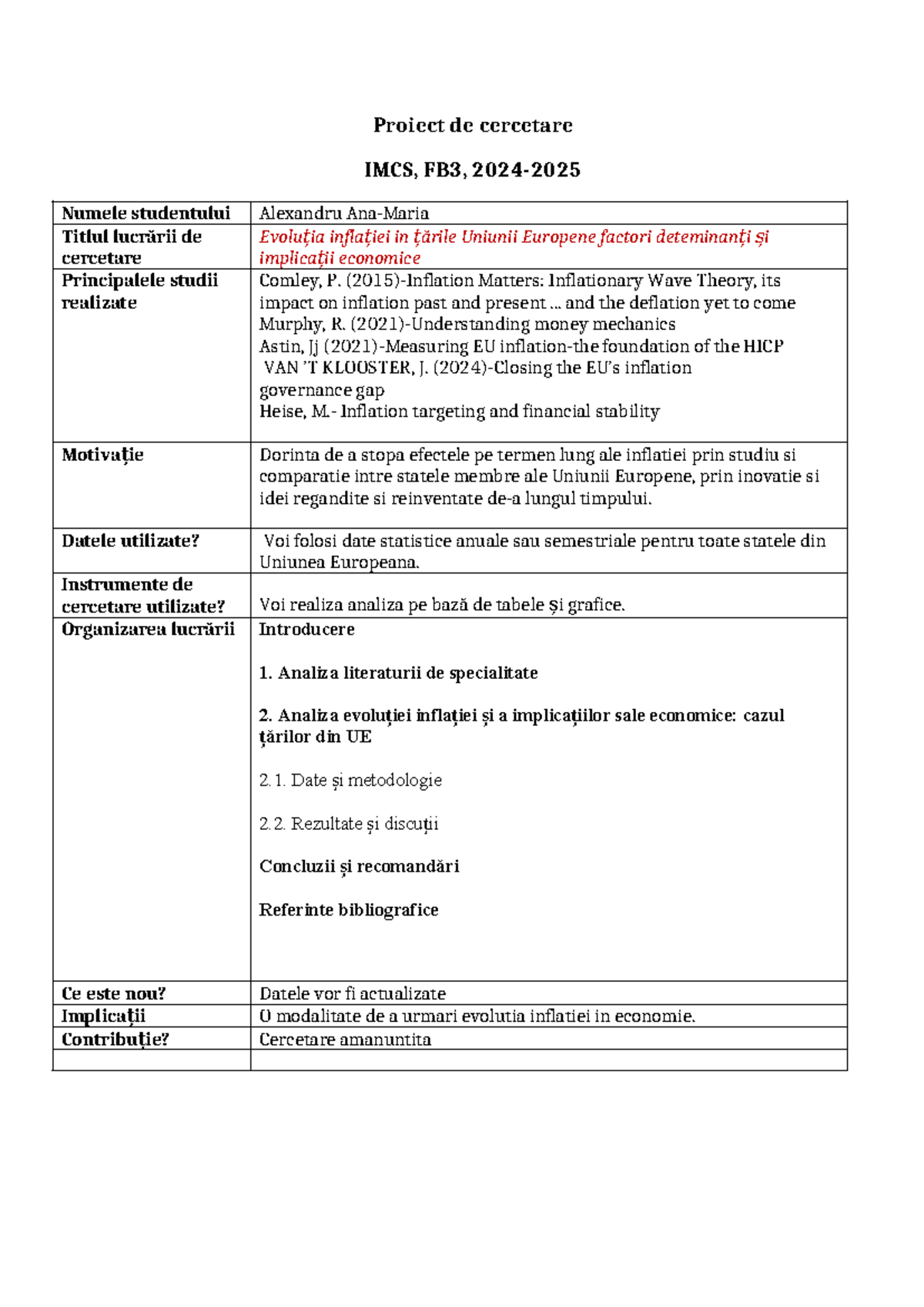 Plan de cercetare IMCS FB3: Evoluția inflației în UE - Factori și ...
