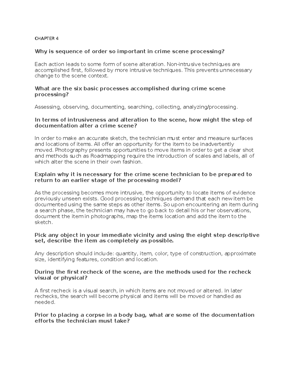 Chapter 4 - Crime Scene Processing Techniques and Considerations - Studocu