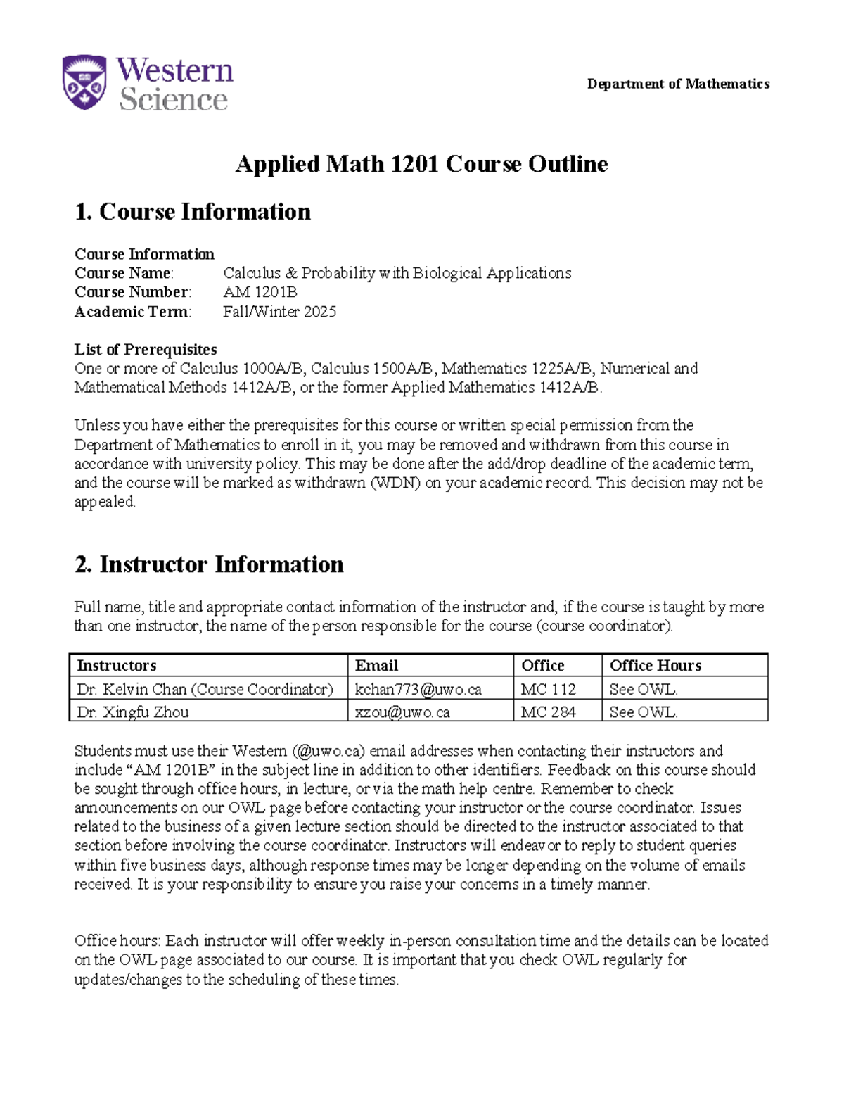 AM 1201B W26 Course Outline: Calculus & Probability in Biology - Studocu