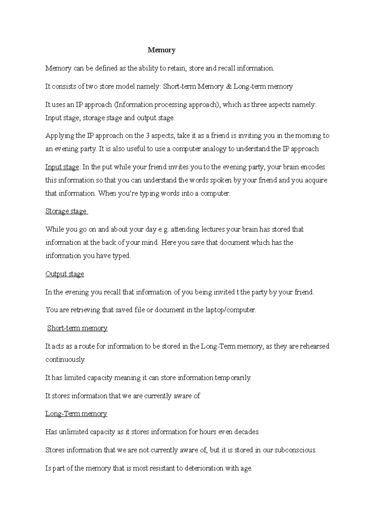 Psych Exam Revision: Understanding Memory Models and Processes - Studocu