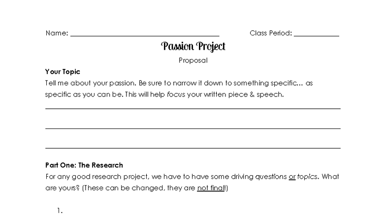 Passion Project Proposal: Research & Speech Outline - Studocu