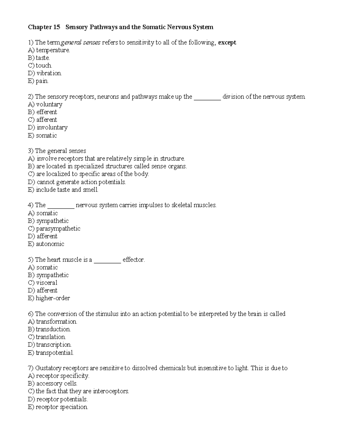 AP 1 Exam Q's on Chapter 15: Sensory Pathways & NS Function - Studocu