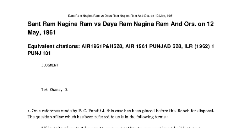 Judgment Analysis: Sant Ram Nagina Ram vs Daya Ram Nagina Ram & Ors ...