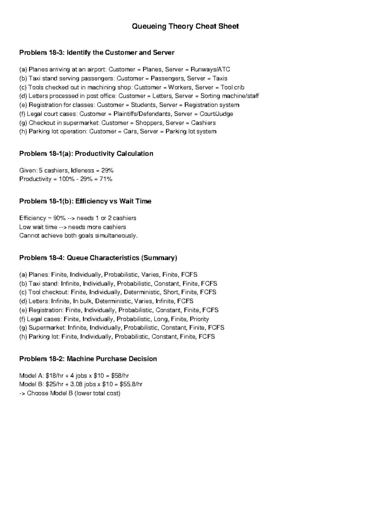 Queueing theory cheat sheet: customer and server identification - Studocu
