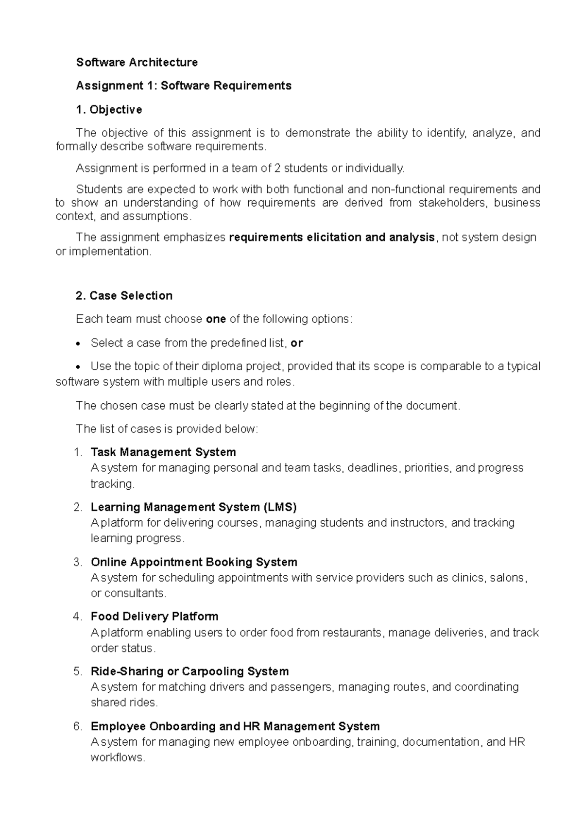 Software Architecture Assn 1: Analyzing Software Requirements - Studocu
