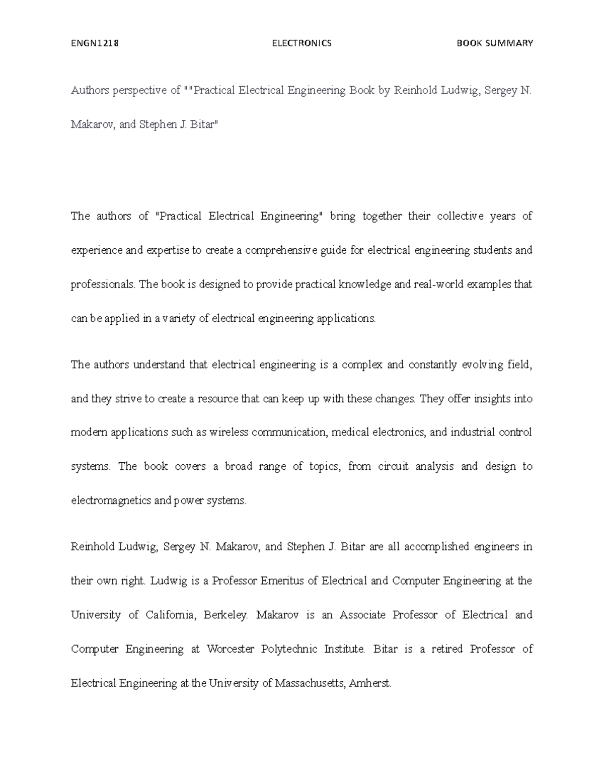 Authors perspective of Practical Electrical Engineering - Makarov, and ...