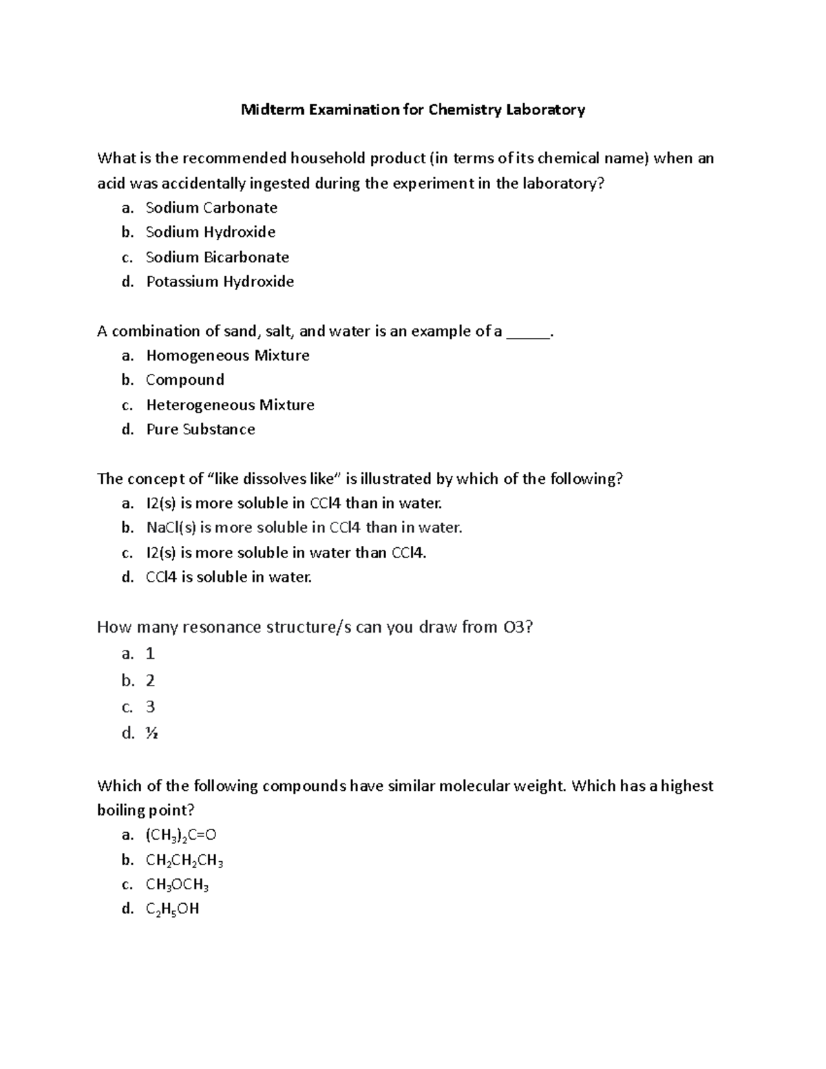 Chemistry Lab Midterm Exam Questions and Answers - Studocu
