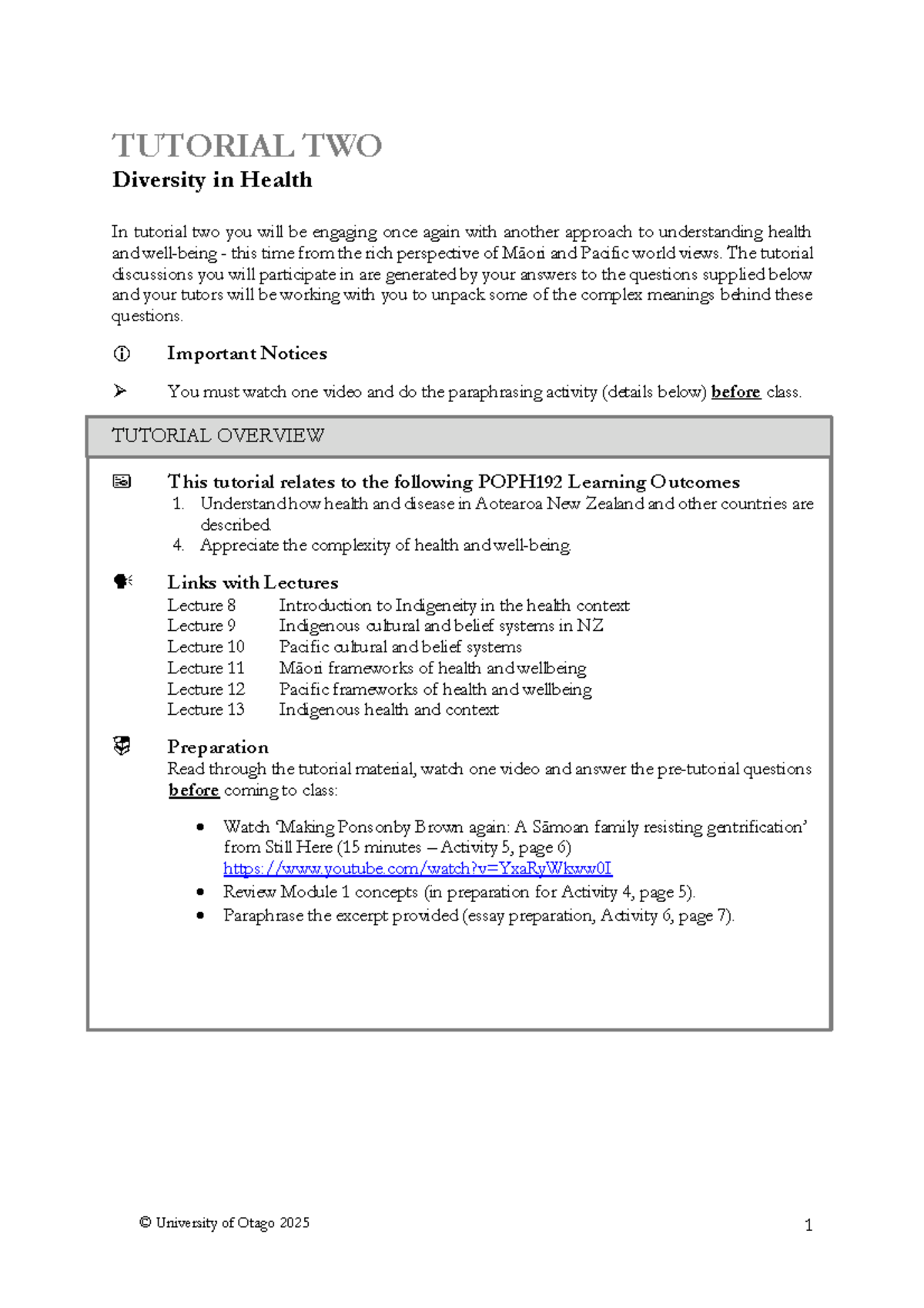 POPH192 Tutorial 2: Māori and Pacific Perspectives on Health - Studocu