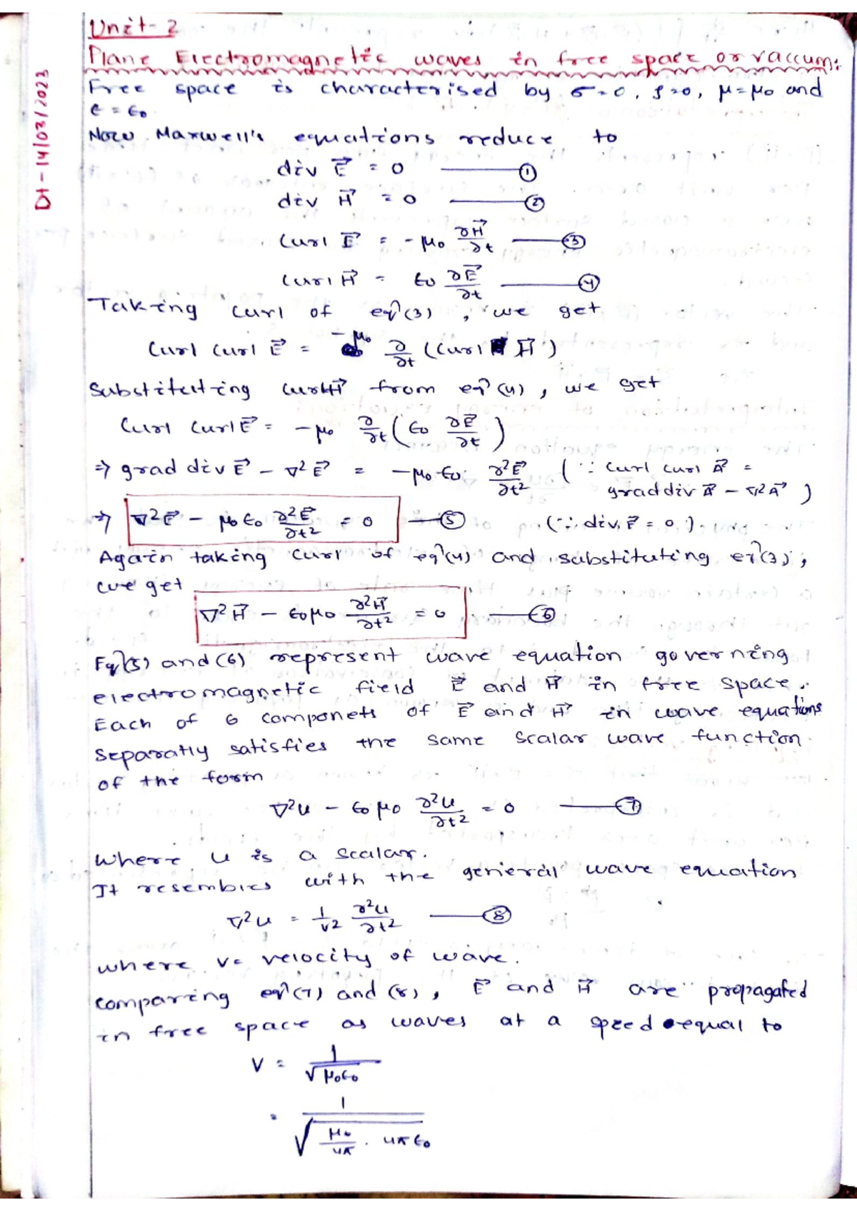 Electromagnetic Theory UNIT-2: Plane Waves in Free Space - Studocu