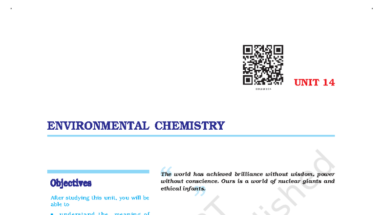 406 CHEMISTRY UNIT 14: ENVIRONMENTAL CHEMISTRY AND POLLUTION - Studocu