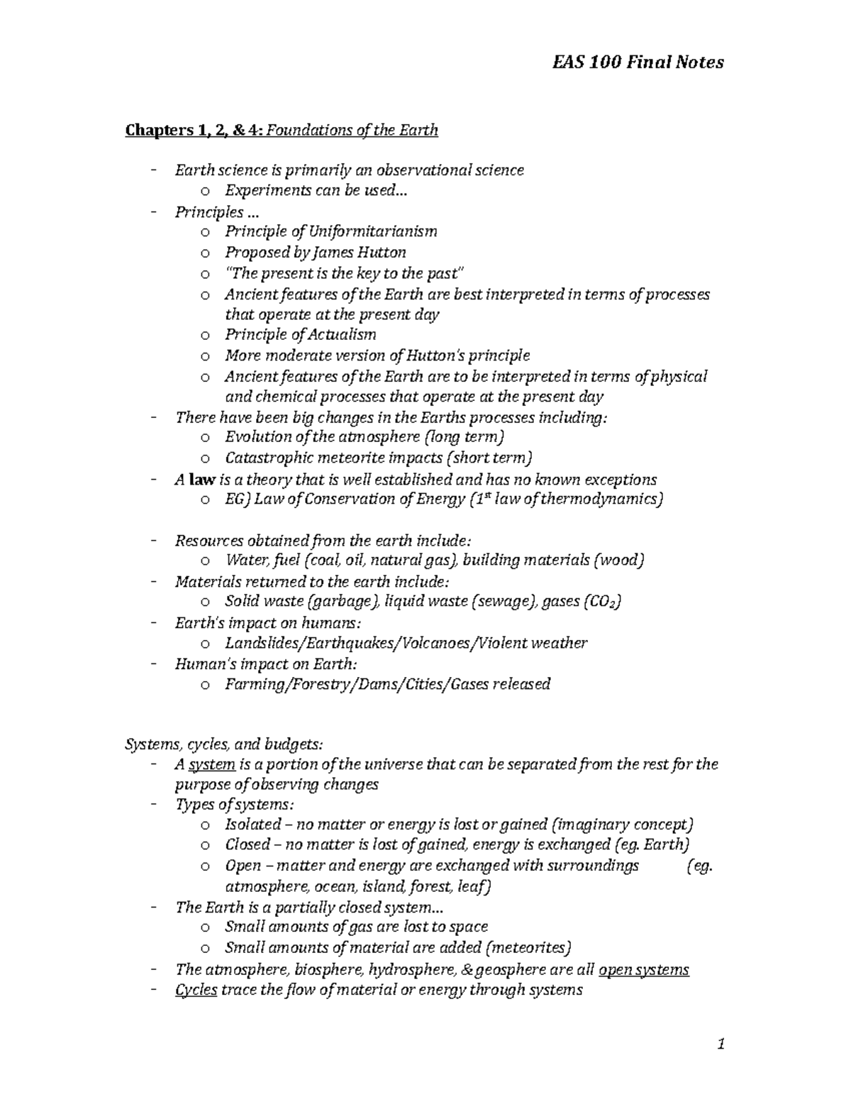 EAS 100 Final Exam Study Notes: Key Concepts from Chapters 1-4 - Studocu