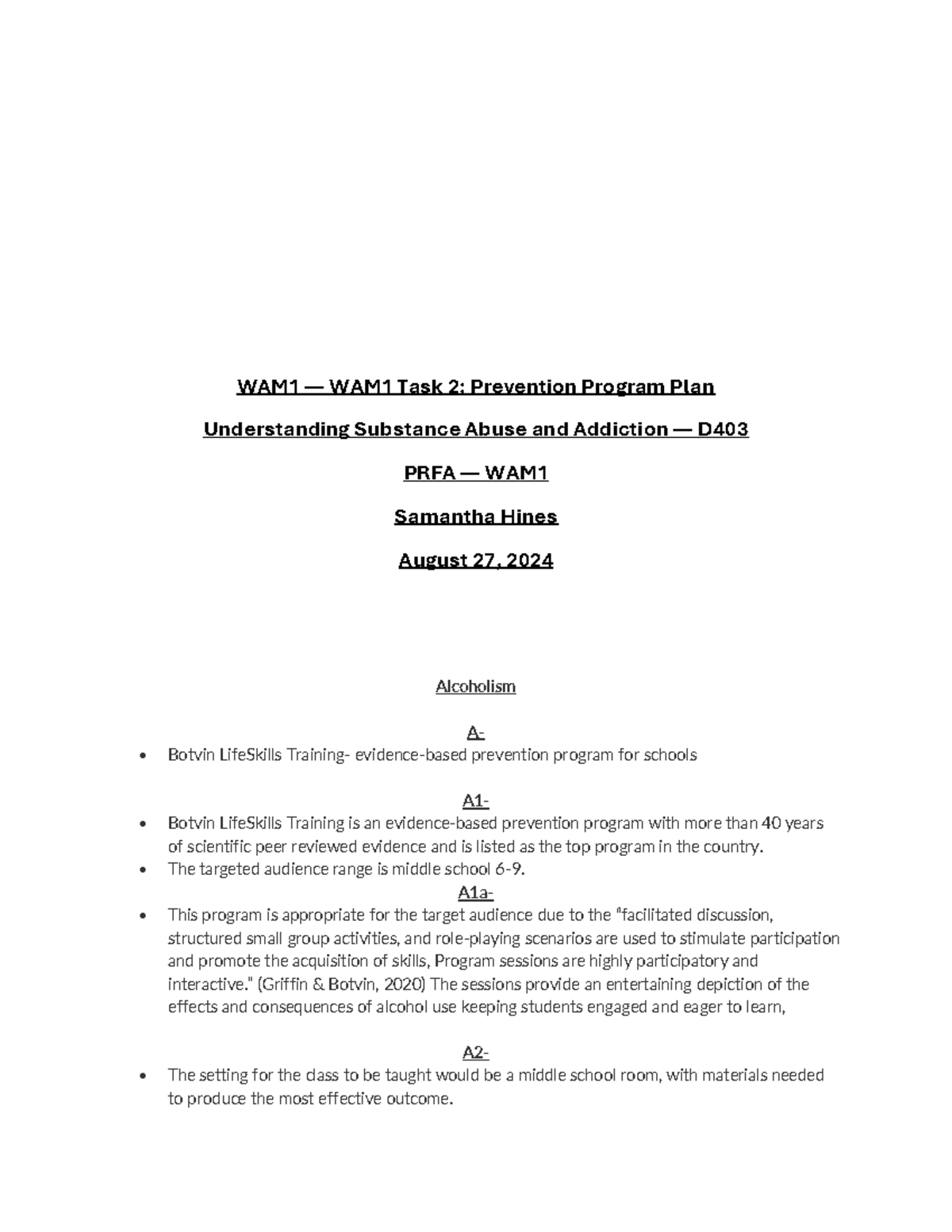 WAM1 Task 2 - Passed task 2 - WAM1 — WAM1 Task 2: Prevention Program ...