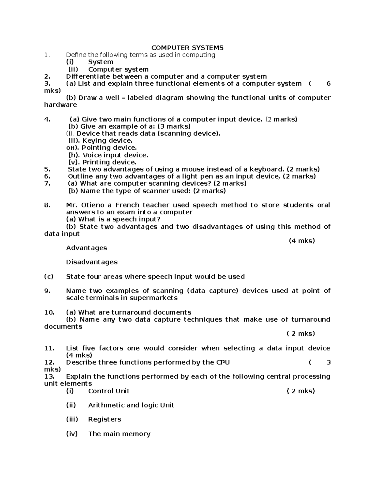 Computer Systems 123: Key Concepts and Input Devices Explained - Studocu