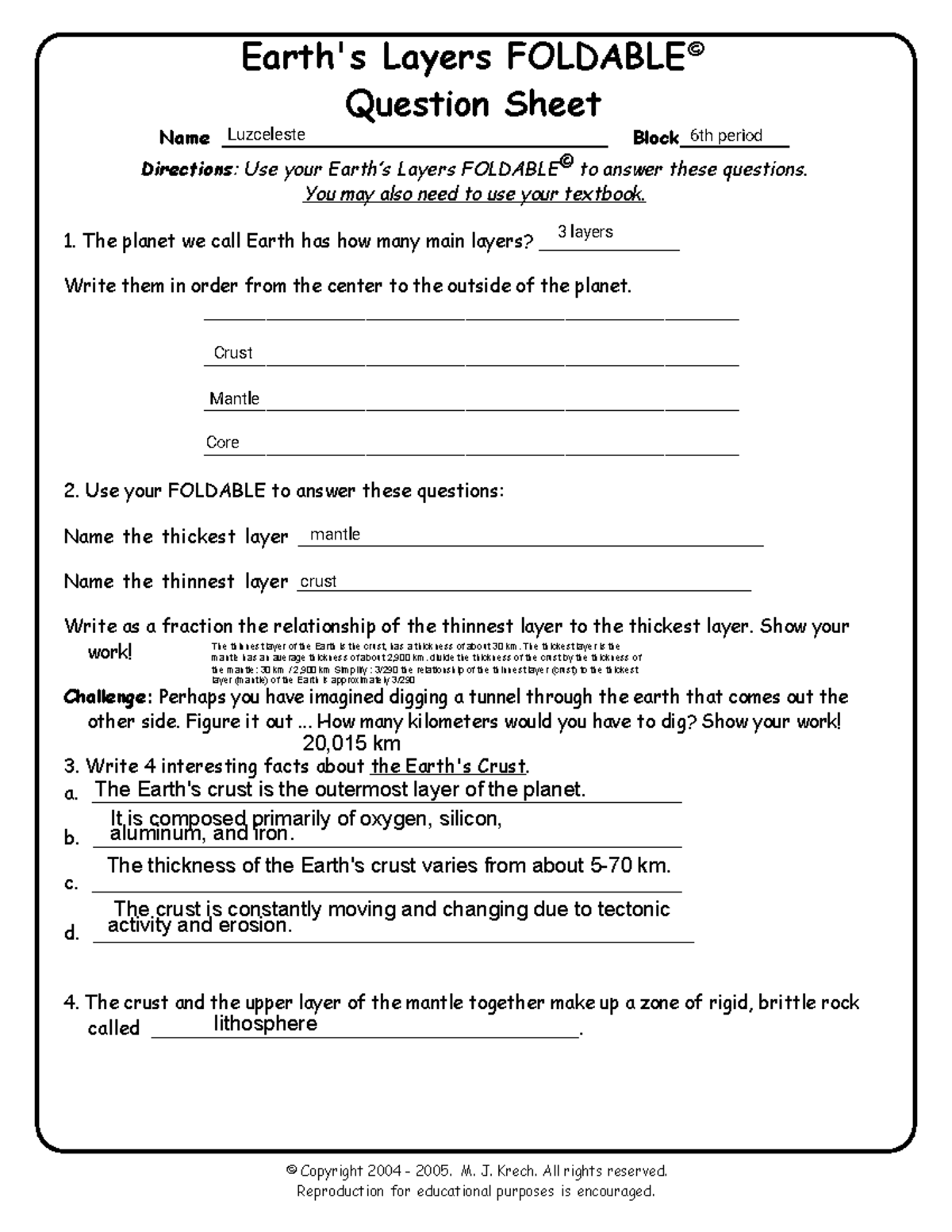 Earth's Layers Foldable Q&A Sheet for Students - Studocu