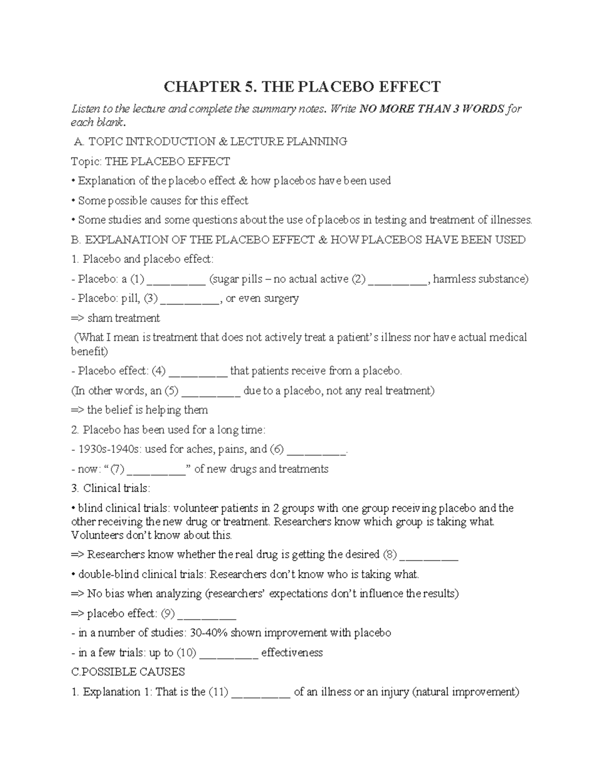 CHAPTER 5: THE PLACEBO EFFECT - Lecture Summary Notes - Studocu