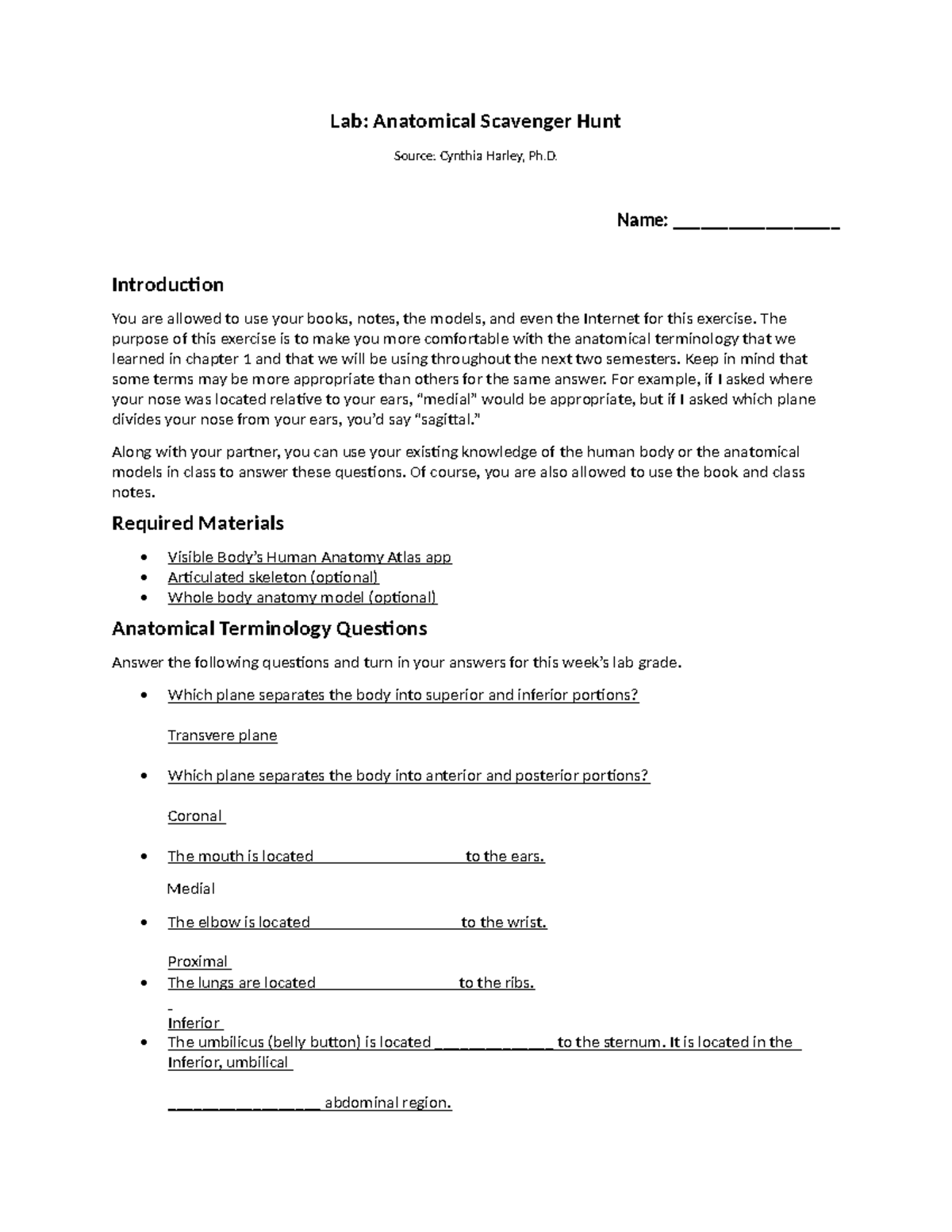 Ap-worksheet-anatomical-scavenger-hunt complete - Lab: Anatomical ...