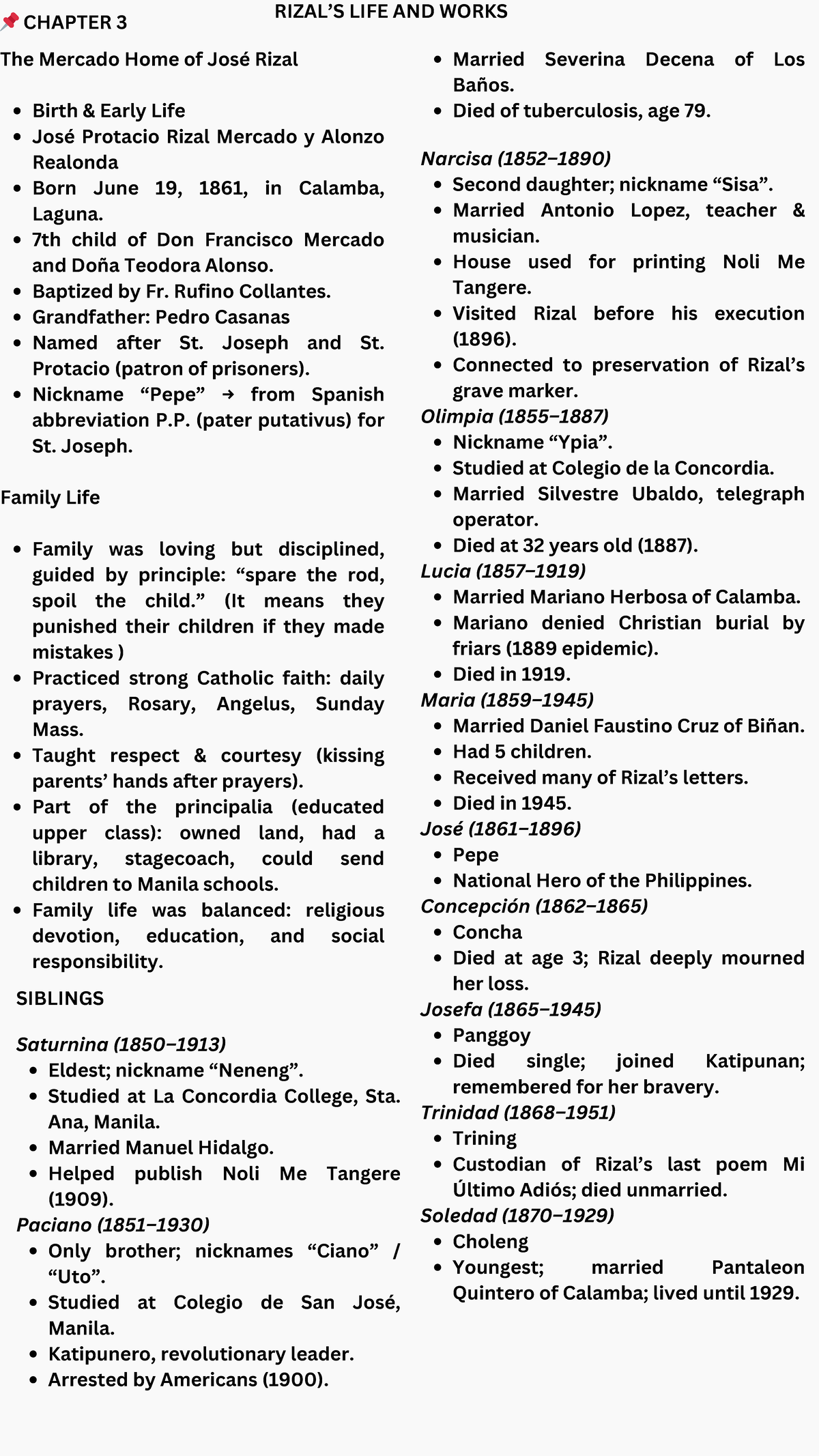 RIZAL 101: CHAPTER 3 - LIFE AND WORKS OF JOSÉ RIZAL - Studocu