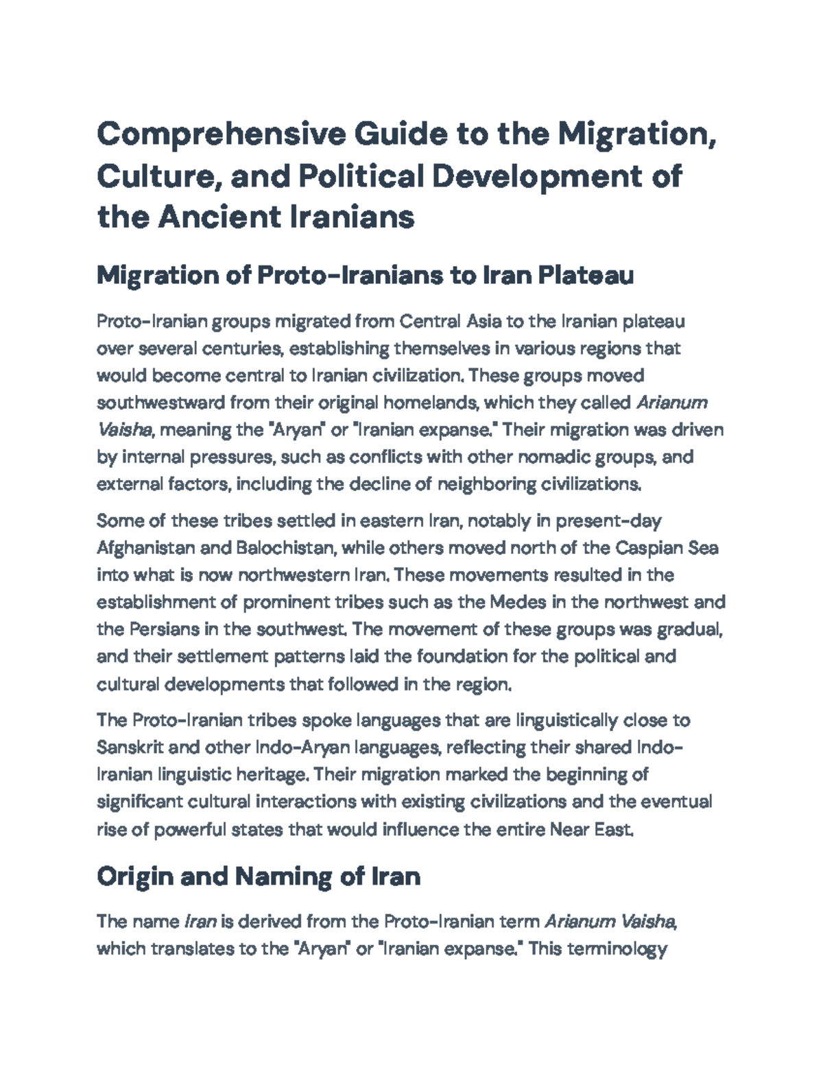 Comprehensive Overview of Ancient Iranian Migration & Culture (HIST 101 ...