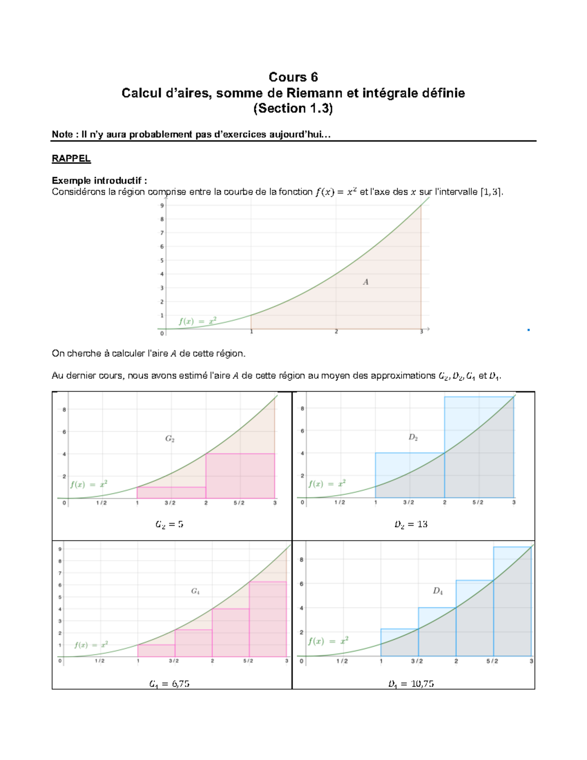 Cours 6 - Calcul d’aires, somme de Riemann et intégrale définie - Cours ...