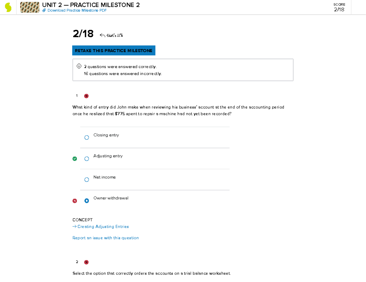 Sophia ACC 201 Financial Accounting Practice Milestone 2-5 Review - Studocu