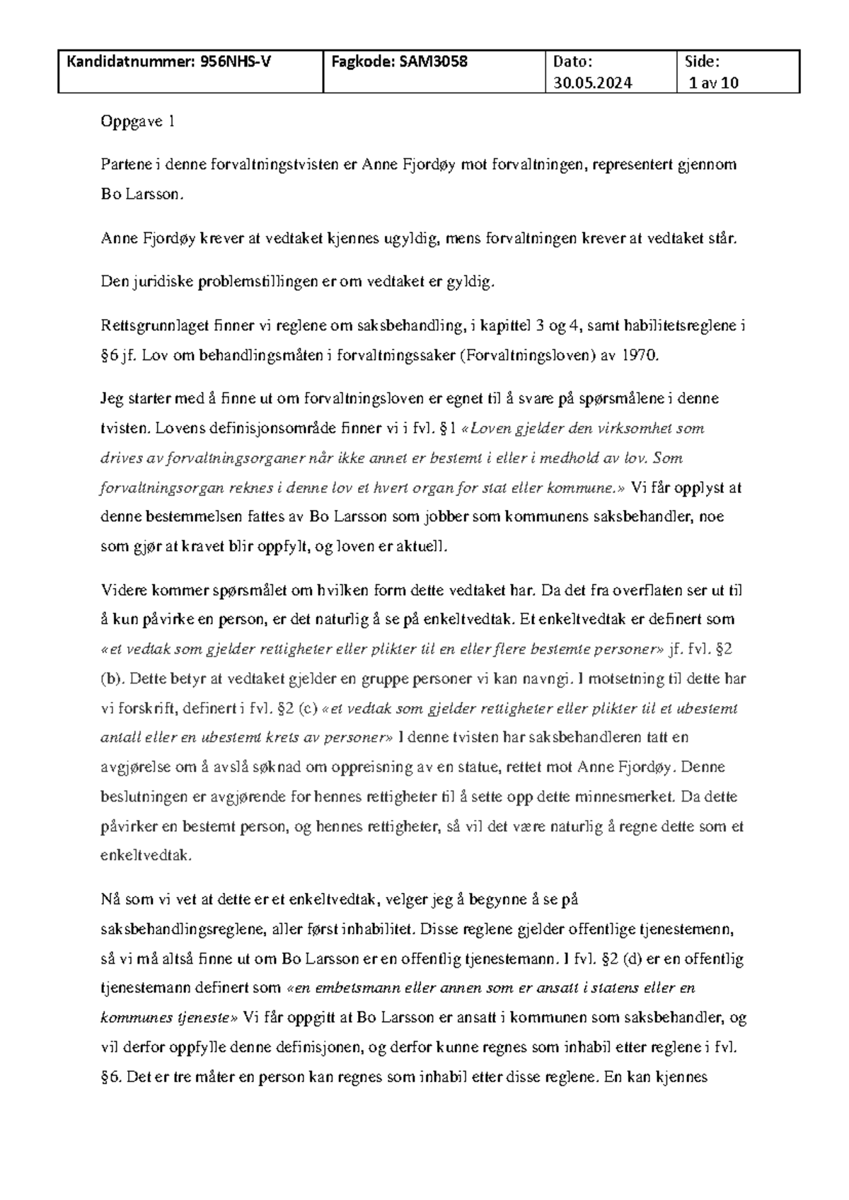 Rettslære 2 Vår 2024: Besvarelse av Skriftlig Eksamen med Karakter 6 - Studocu