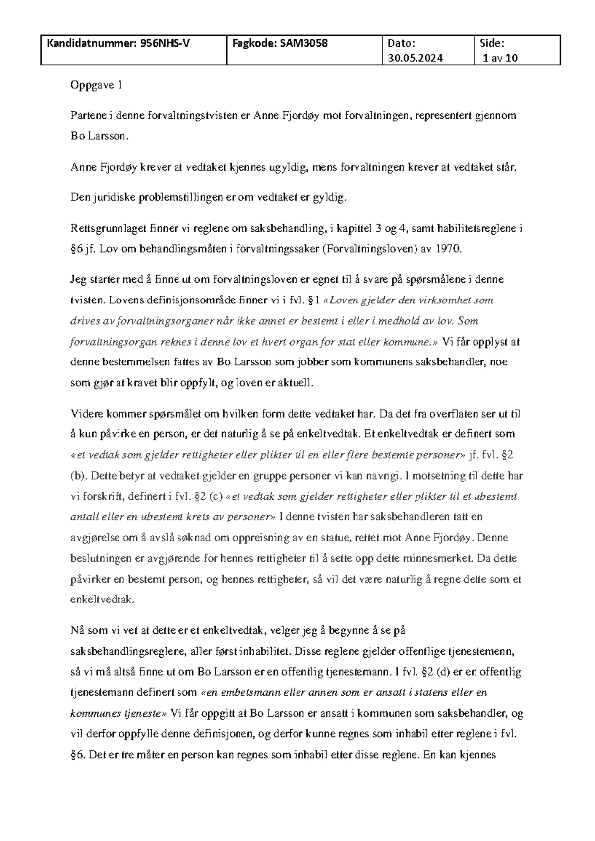 Rettslære 2 Vår 2024: Besvarelse av Skriftlig Eksamen med Karakter 6 - Studocu