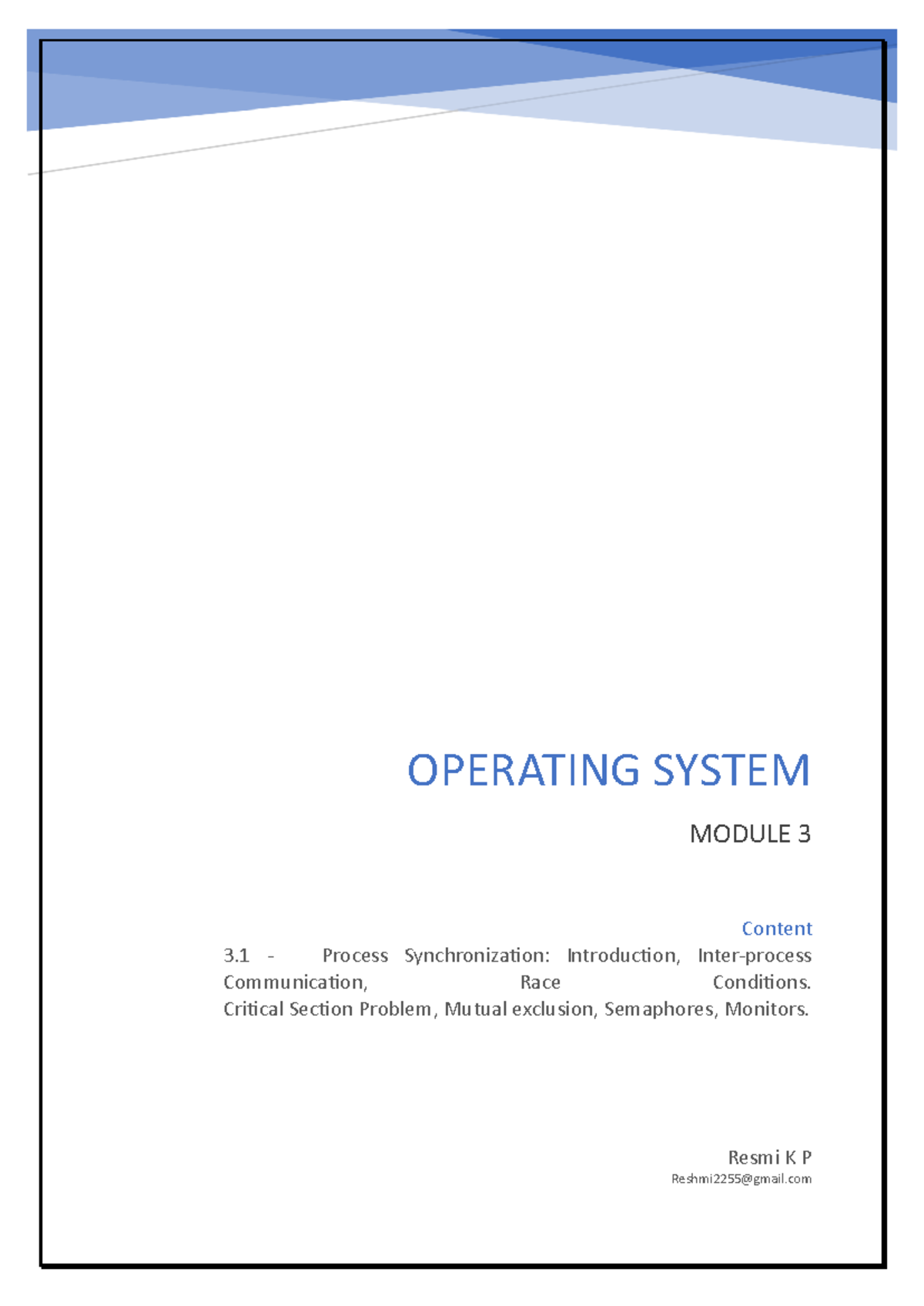 Operating System Concepts: Semaphores & Monitors (MAMS/YMBC ...