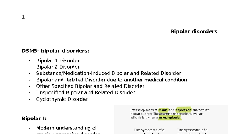 Bipolar Disorders: Lecture Notes on DSM-5 Criteria and Insights - Studocu