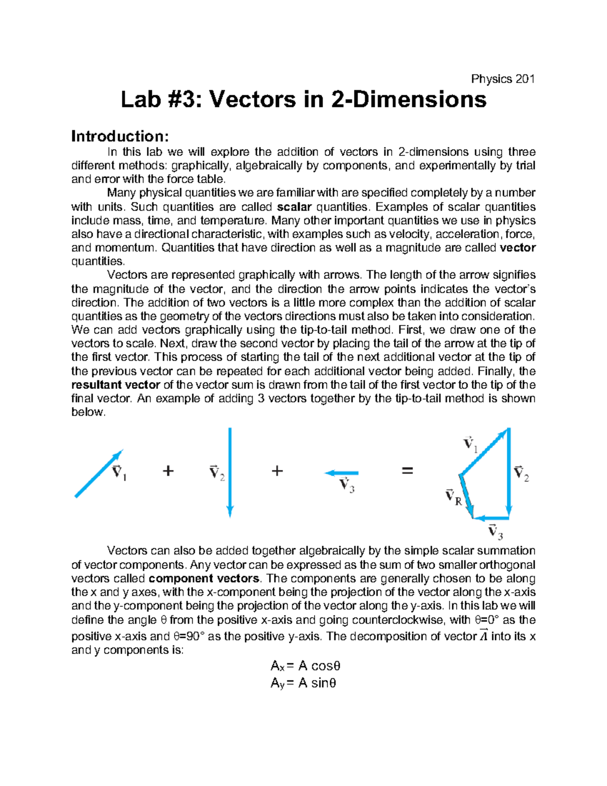 PHY201 Lab3: Exploring Vector Addition in 2D Methods - Studocu