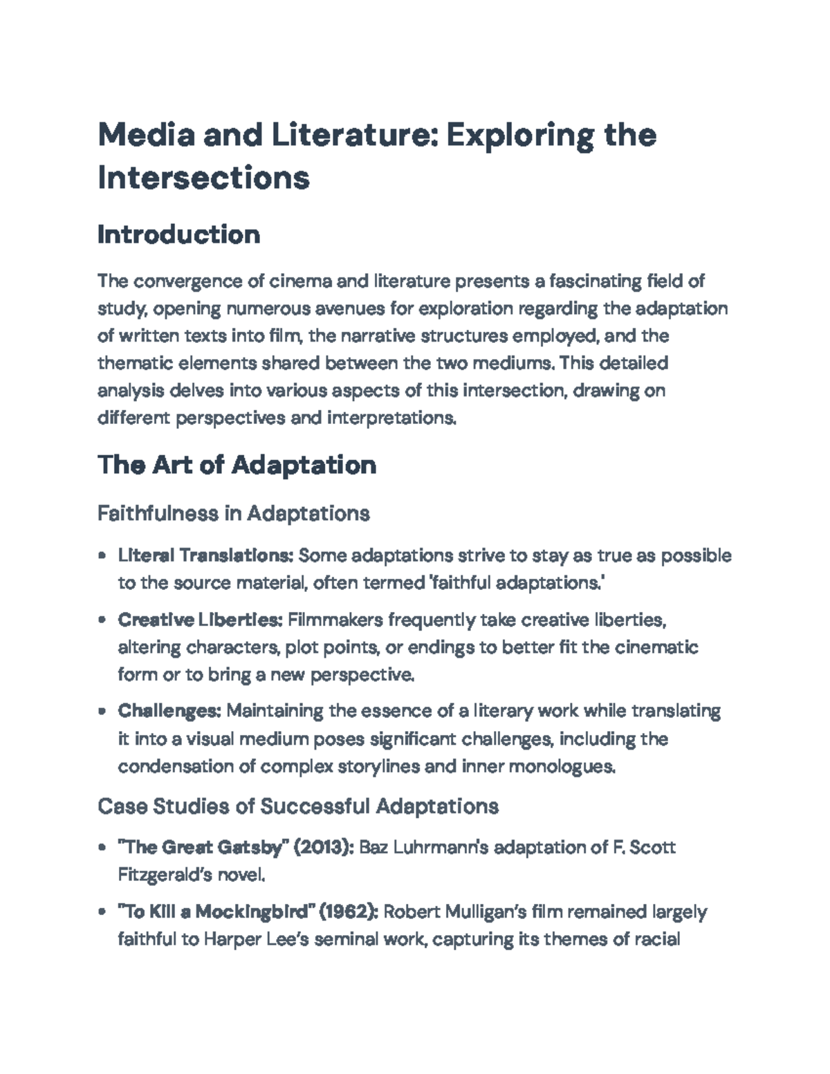 Intersections of Media and Literature: Analyzing Adaptations and Themes ...