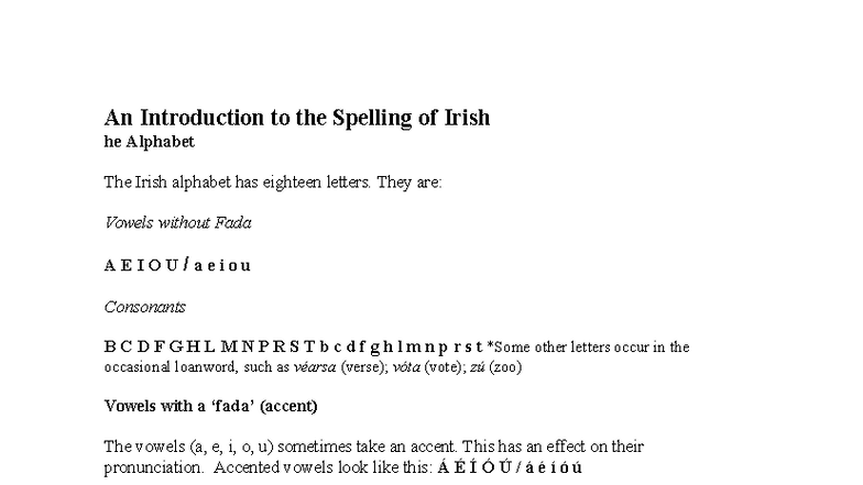 Introduction to Irish Alphabet Spelling and Pronunciation - Studocu