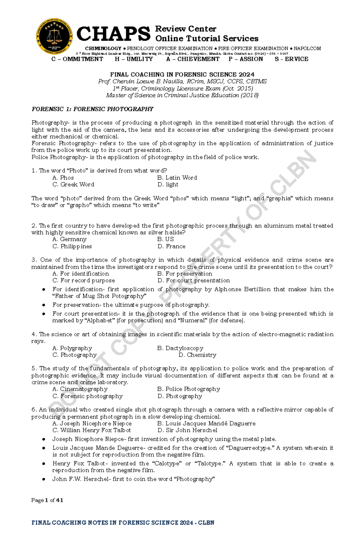 Forensic Science Final Exam Coaching 2024 (SIR Navilla) - Studocu