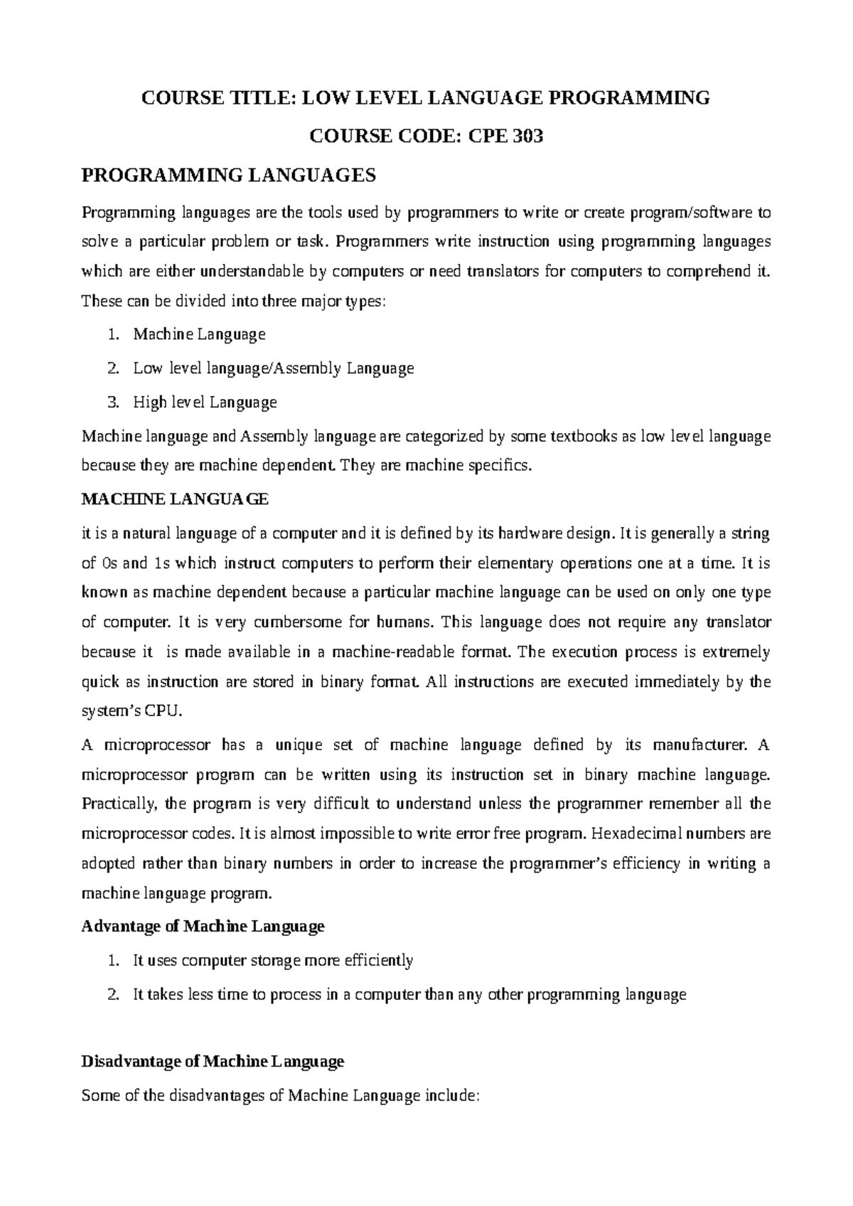 CPE 303 Final Exam Notes: Introduction to Assembly Language - Studocu