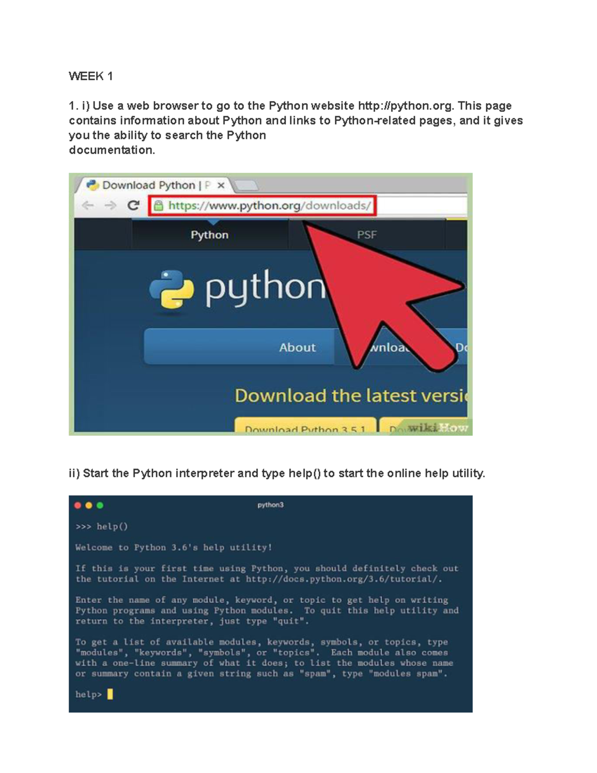Python LAB Manual - WEEK 1 i) Use a web browser to go to the Python website python. This page ...