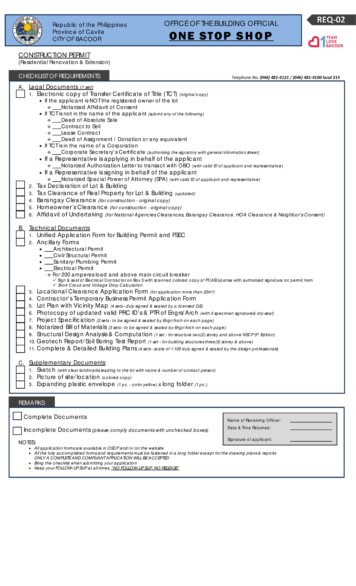 REQ-02 Checklist of Requirements for BP: Residential Renovation & Extension - Studocu