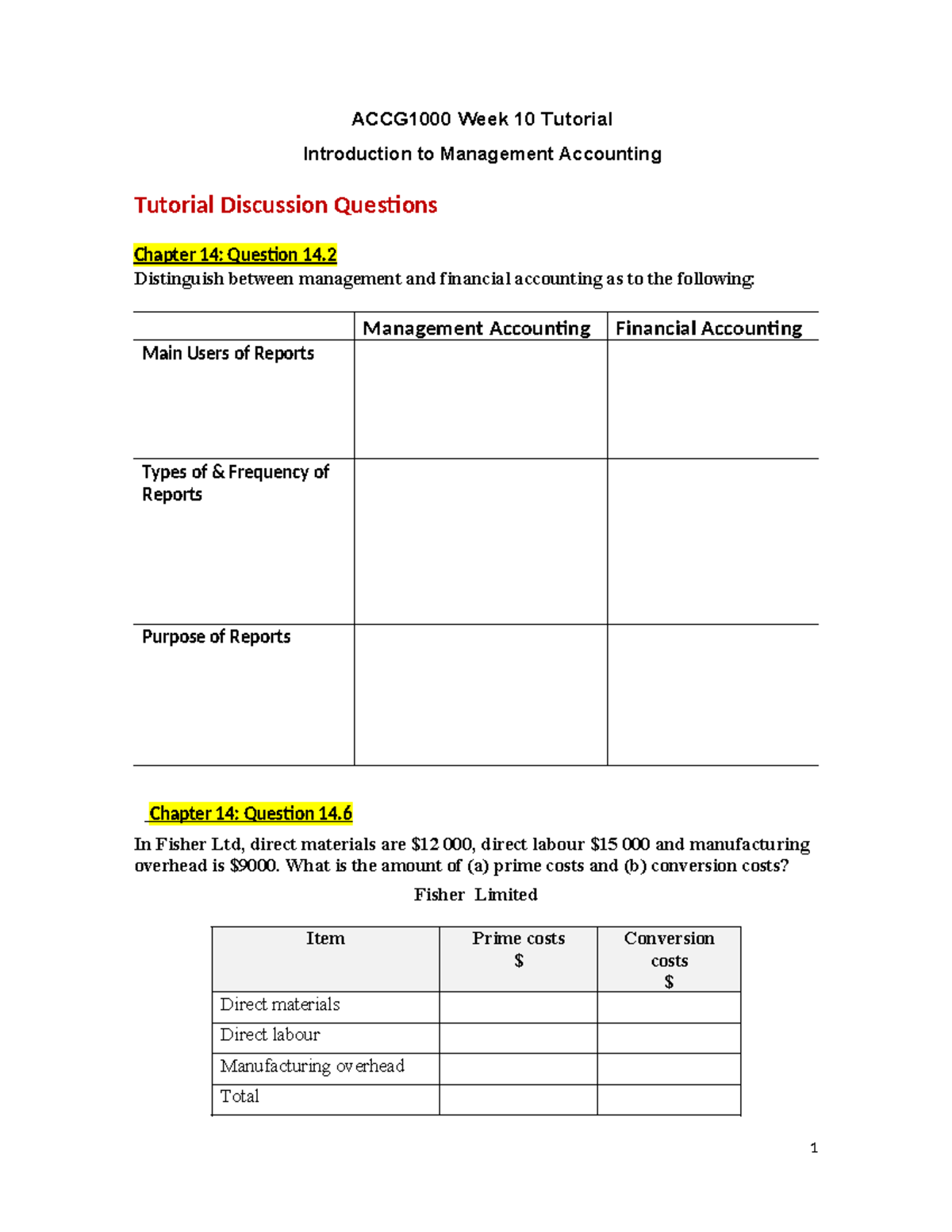 Accounting in Society S2 2025 Week 10 Tutorial: Management Accounting ...